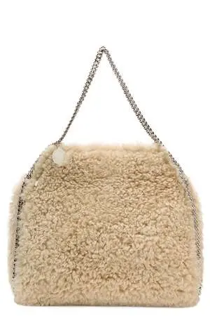 Stella McCartney Synthetic Shearling Braided Tote Handbag With Long Shoulder Strap - Beige