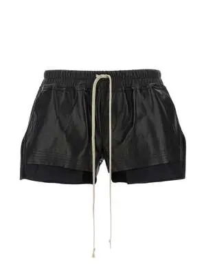 Rick Owens Leather Drawstring Shorts - Black