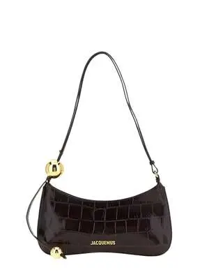 Jacquemus Croc-embossed Leather Shoulder Bag With Gold-tone Accent - Bordeaux