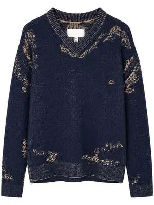 MAISON MARGIELA Textured V-neck Sweater - Navy
