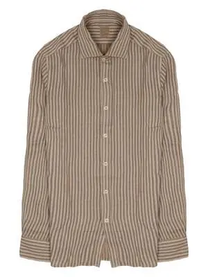 120% Lino Linen Striped Button-up Shirt - Beige