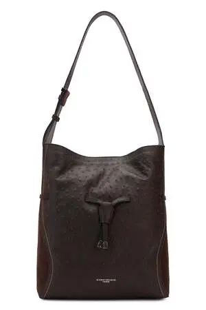 GIANNI CHIARINI Sienna Leather Ostrich Print Shoulder Bag With Adjustable Strap