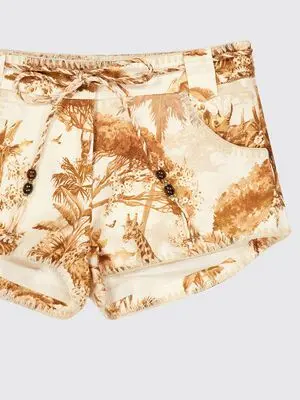 Zimmermann Indra Slim Fit Linen Shorts With Graphic Print And Belt - Brown