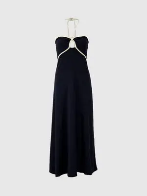 Johanna Ortiz Flared Cotton Midi Dress With Sweetheart Neckline And Contrast Stitching