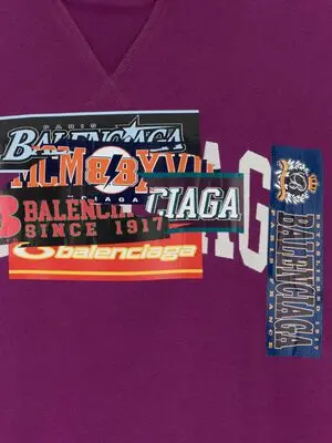 Balenciaga Graphic Print Cotton Crewneck Sweatshirt With Dropped Shoulders - Violet