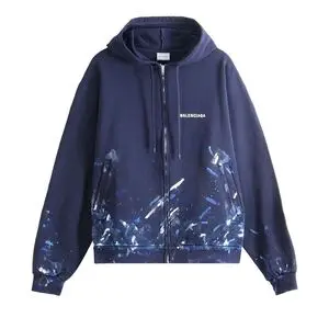 Balenciaga Paint Splatter Oversized Zip-up Hoodie 'navy - Tan