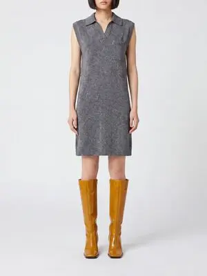 Marni Wool Blend Knit Polo Mini Dress With Classic Collar - Grey