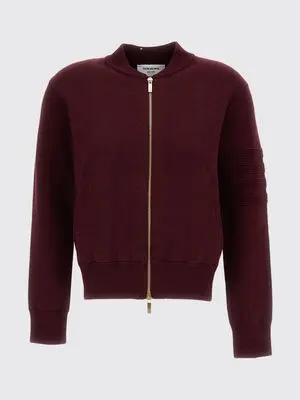 Thom Browne Virgin Wool And Linen Blend Bomber Jacket With Zip Closure - Red