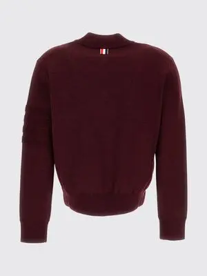 Thom Browne Virgin Wool And Linen Blend Bomber Jacket With Zip Closure - Red