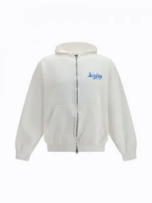 Balenciaga Cotton Zip-up Hoodie With Kangaroo Pocket And Dropped Shoulders - White