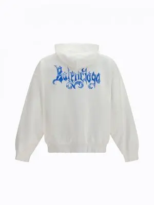 Balenciaga Cotton Zip-up Hoodie With Kangaroo Pocket And Dropped Shoulders - White