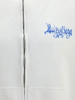 Balenciaga Cotton Zip-up Hoodie With Kangaroo Pocket And Dropped Shoulders - White