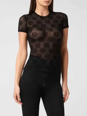 Philipp Plein Slim Fit Sheer Polyamide T-shirt With Hexagon Logo