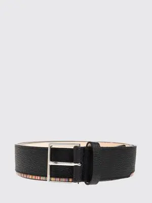 Paul Smith Grained Calfskin Belt With Multicolour Stripe Loop Black