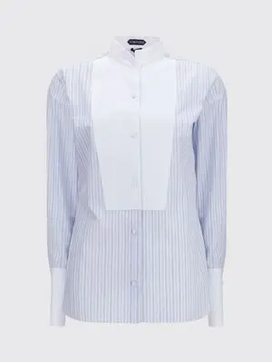 TOM FORD Striped Cotton Slim Fit Shirt With Mandarin Collar - Blue