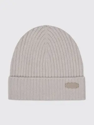 Brioni Ribbed 100% Cashmere Beanie With Cuff And Applied Logo - Beige
