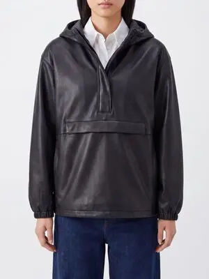 RÓHE Cropped Smooth Lambskin Leather Jacket With Hood And Dropped Shoulders