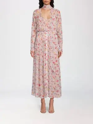 GANNI Pleated Floral Silk Chiffon Midi Dress With Pussy-bow Collar