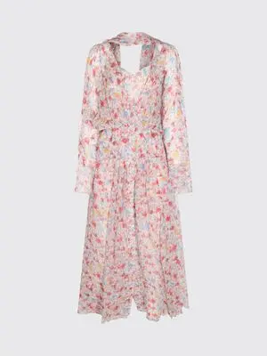 GANNI Pleated Floral Silk Chiffon Midi Dress With Pussy-bow Collar