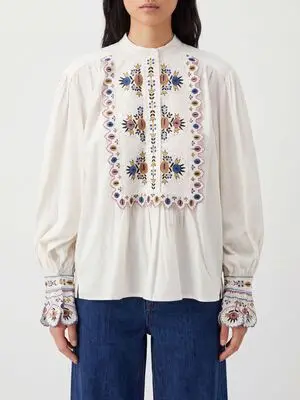 Isabel Marant Étoile Embroidered Linen-blend Blouse With Ruffled Shoulders - Beige