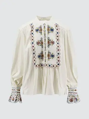 Isabel Marant Étoile Embroidered Linen-blend Blouse With Ruffled Shoulders - Beige
