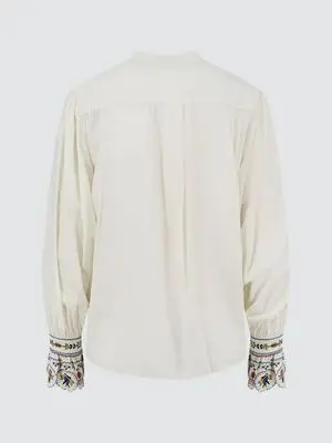 Isabel Marant Étoile Embroidered Linen-blend Blouse With Ruffled Shoulders - Beige