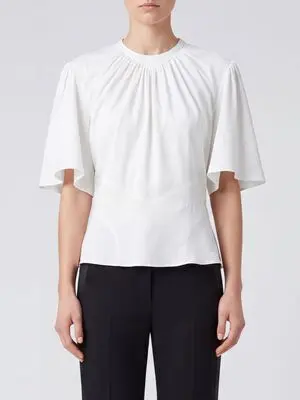 Rabanne Draped Viscose Blouse With Short Kimono Sleeves And Crew Neck