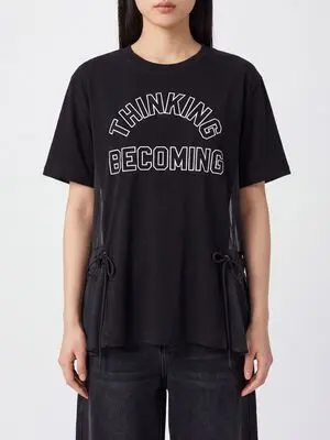 Sacai Cotton T-shirt With Chiffon Inserts And Drawstring Waist