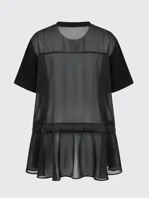 Sacai Cotton T-shirt With Chiffon Inserts And Drawstring Waist