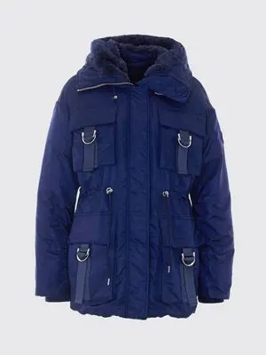 Pinko Short Satin Nylon Parka With Shearling Hood And Drawstring