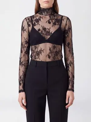 Patrizia Pepe Sheer Floral Lace Long-sleeved Turtleneck Top