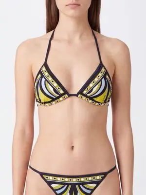 La DoubleJ Triangle Polyamide Bikini Top With Abstract Print - Blue
