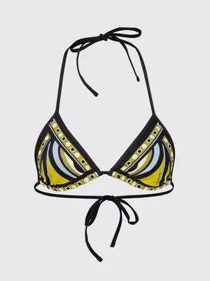 La DoubleJ Triangle Polyamide Bikini Top With Abstract Print - Blue