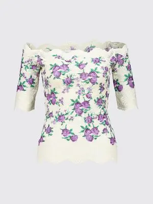 Rabanne Slim Fit Stretch-jersey Top With Floral Embroidery And Lace Inserts