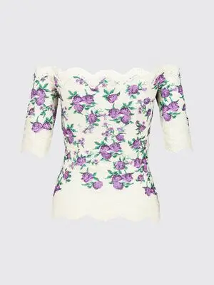 Rabanne Slim Fit Stretch-jersey Top With Floral Embroidery And Lace Inserts