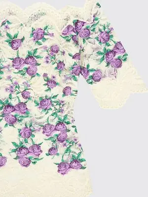Rabanne Slim Fit Stretch-jersey Top With Floral Embroidery And Lace Inserts