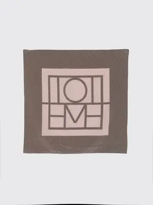 TOTEME Square Silk Scarf With A Central Contrasting Logo Print Beige
