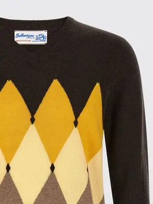 BALLANTYNE Argyle Pattern 100% Cashmere Crewneck Jumper - Fa02