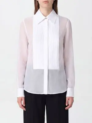 Elisabetta Franchi Slim Fit Silk And Organza Shirt With Embroidered Plastron - Ivory