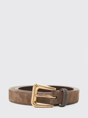 Brunello Cucinelli Suede Calfskin Belt With Jewelled Embroidery - Camel