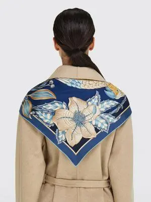 FERRAGAMO Square Silk Foulard With Floral Print - Navy