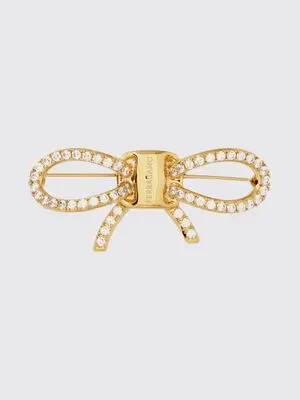 FERRAGAMO Vara Brooch In Brass And Crystals With Logo Lettering - Gold