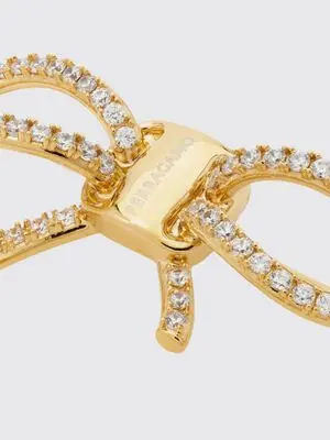 FERRAGAMO Vara Brooch In Brass And Crystals With Logo Lettering