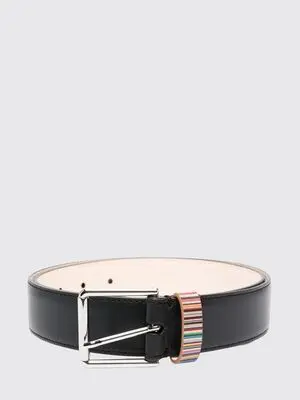Paul Smith Smooth Calfskin Leather Belt With Signature Stripe Keeper - Black