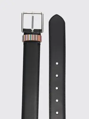 Paul Smith Smooth Calfskin Leather Belt With Signature Stripe Keeper - Black