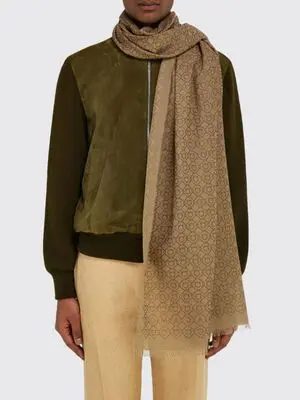 FERRAGAMO Cotton Scarf With Gancini Logo And Fringed Hem - Beige