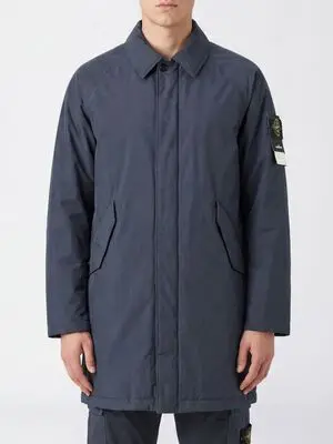 Stone Island Single-breasted Knee-length Trench Coat In Nylon With Logo Patch - Navy