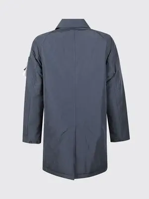 Stone Island Single-breasted Knee-length Trench Coat In Nylon With Logo Patch - Navy