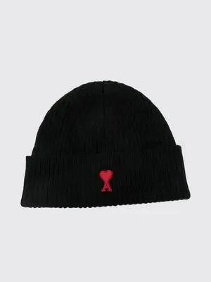 AMI Paris Wool Beanie Hat With Contrast De Coeur Logo - Black