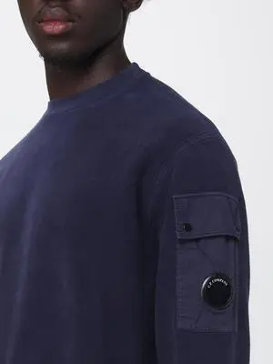 C.P. COMPANY Crew Neck Cotton Sweatshirt With Pocket And Logo Patch - Navy